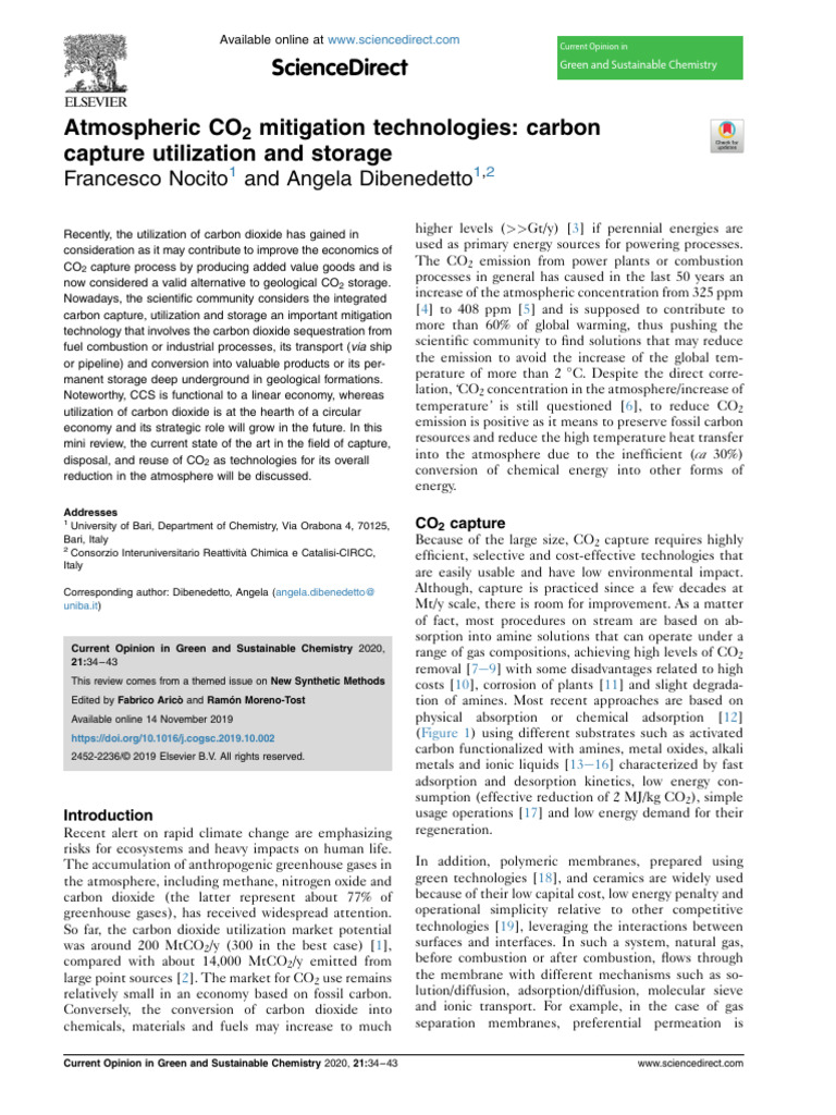 Atmospheric CO2 Mitigation Technologies Ca - 2020 - Current Opinion in Green An | Download Free ...