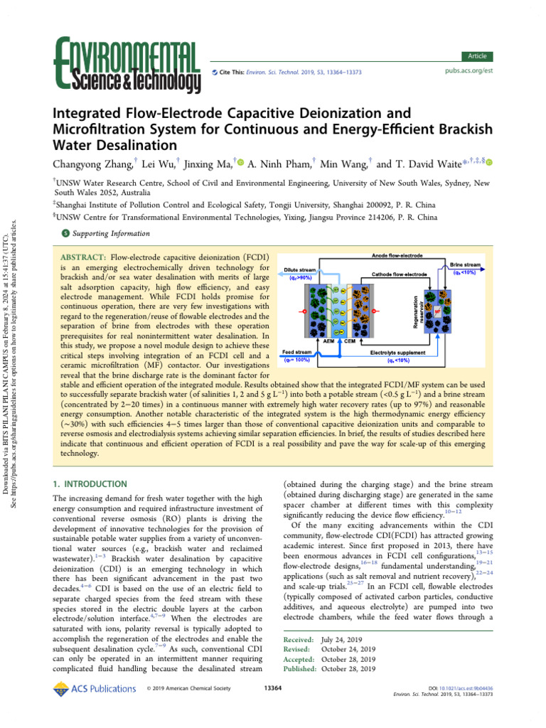 Zhang Et Al 2019 Integrated Flow Electrode Capacitive Deionization and ...