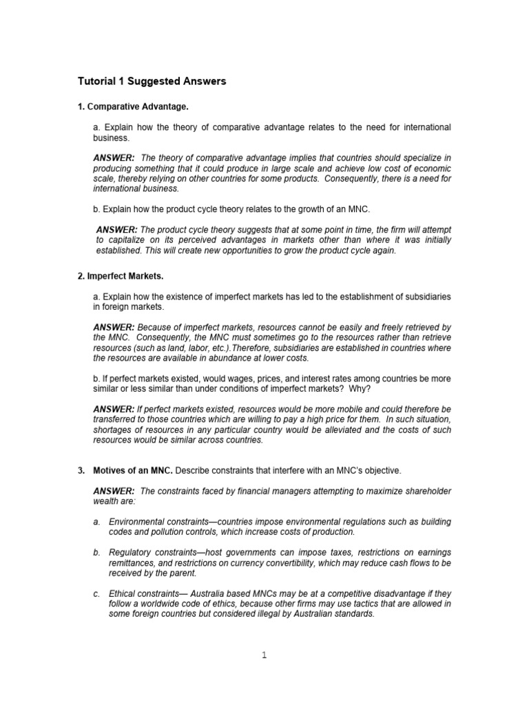 Tutorial 1-Solutions | PDF | Perfect Competition | Multinational Corporation