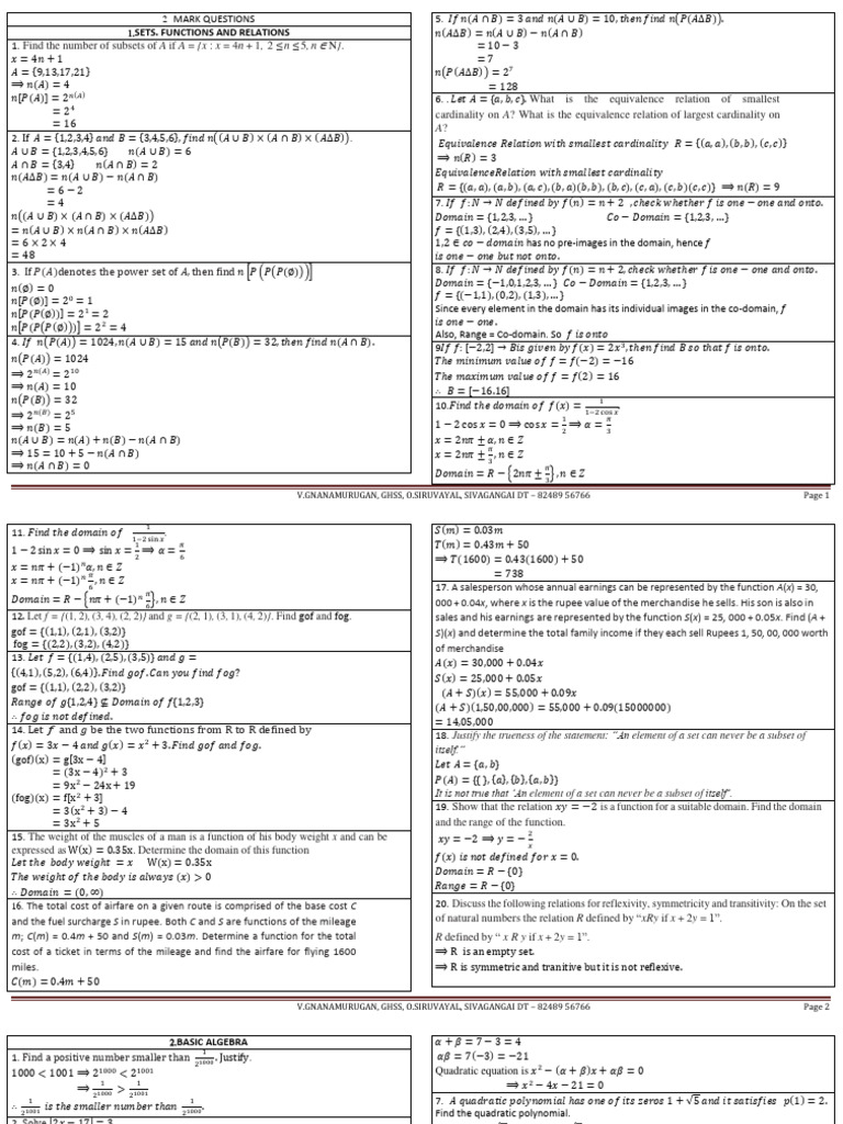 11 EM VOL I - 2 &3MARKs | PDF | Square Root | Quadratic Equation
