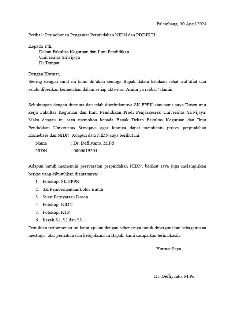 Surat Pengantar Perpindahan | PDF