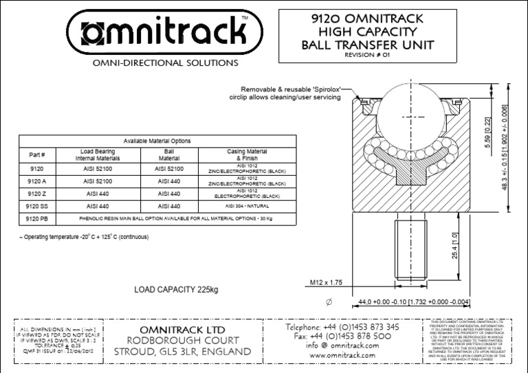 9120 Omnitrack High Capacity Ball Transfer Unit: Omni-Directional ...