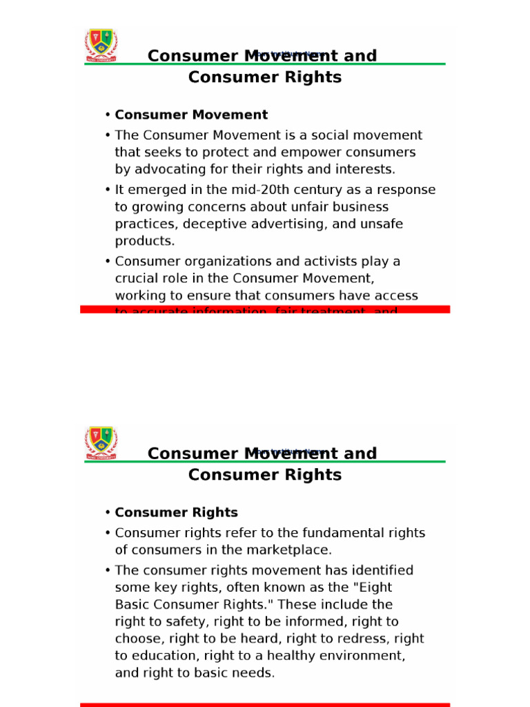 Consumer Rights and Movement unit 1 | PDF