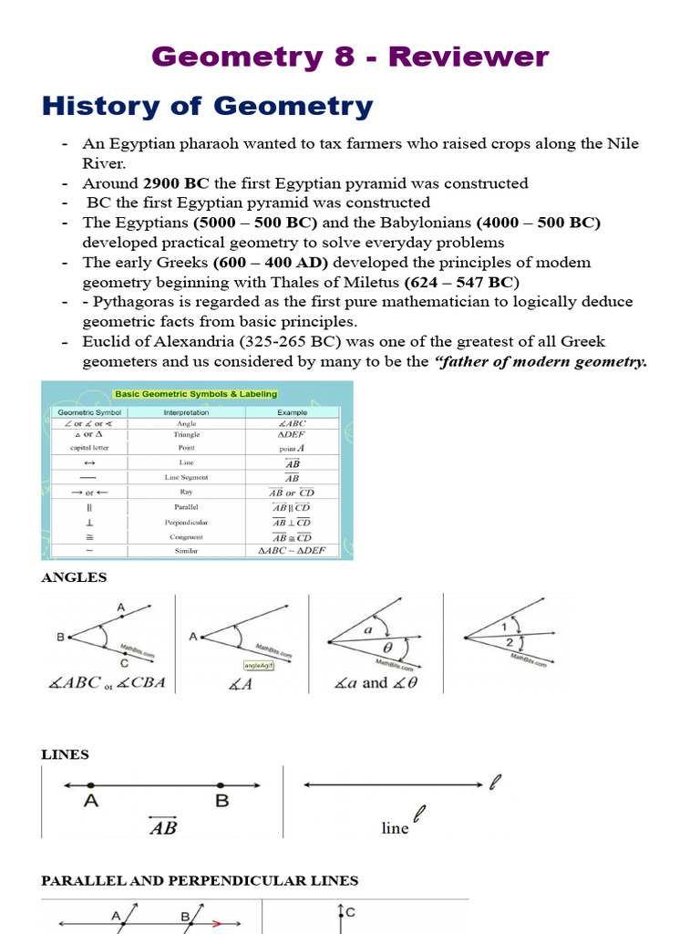 Geometry 8 - Reviewer Q1 | Download Free PDF | Line (Geometry) | Geometry