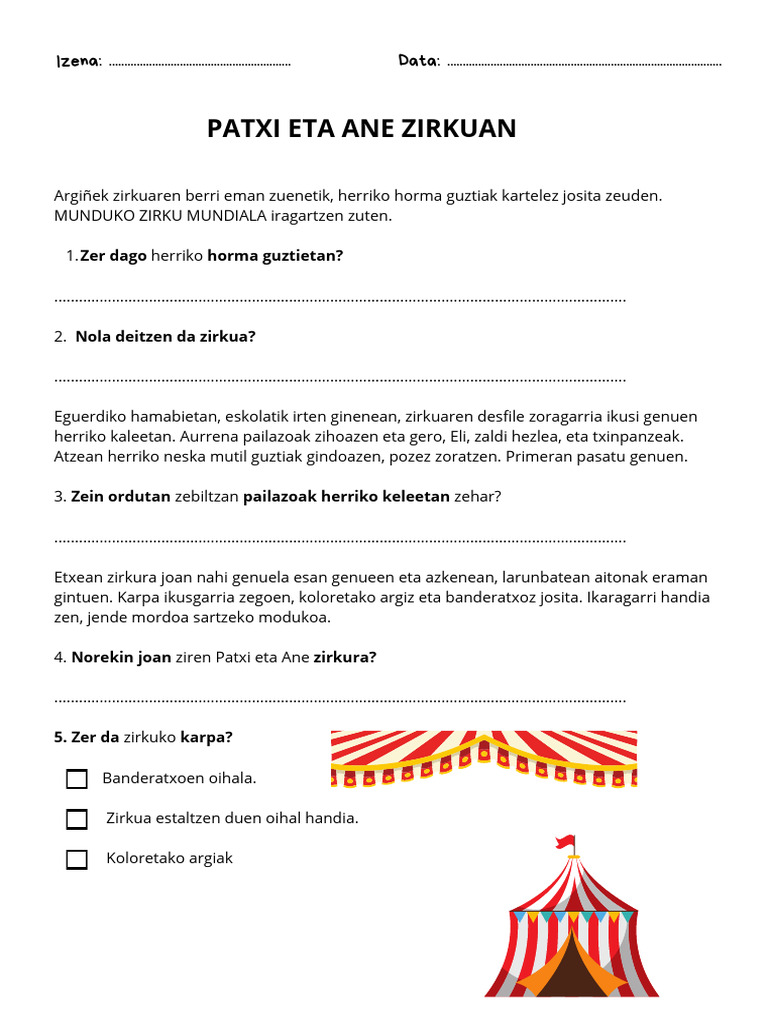 Patxi Eta Ane Zirkuan (Ulermena) | PDF