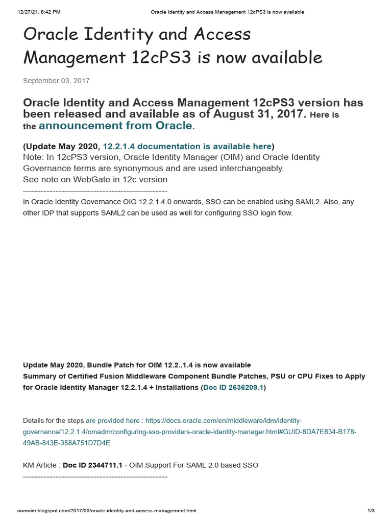 Oracle Identity and Access Management 12cPS3 Is Now Available | PDF | 64 Bit Computing ...