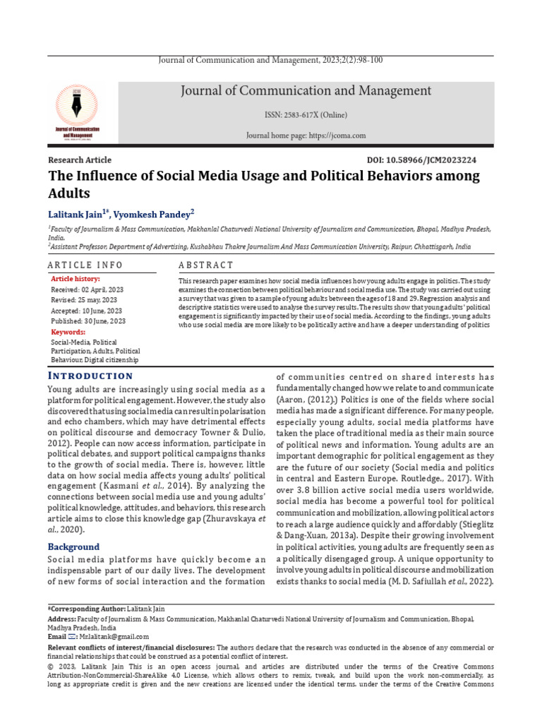 The Influence of Social Media Usage and Political Behaviors Qvo7i815 ...