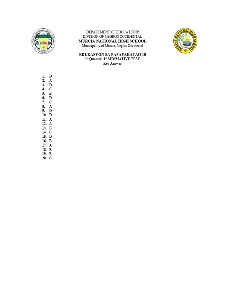 Q1 STs Key Answers | PDF