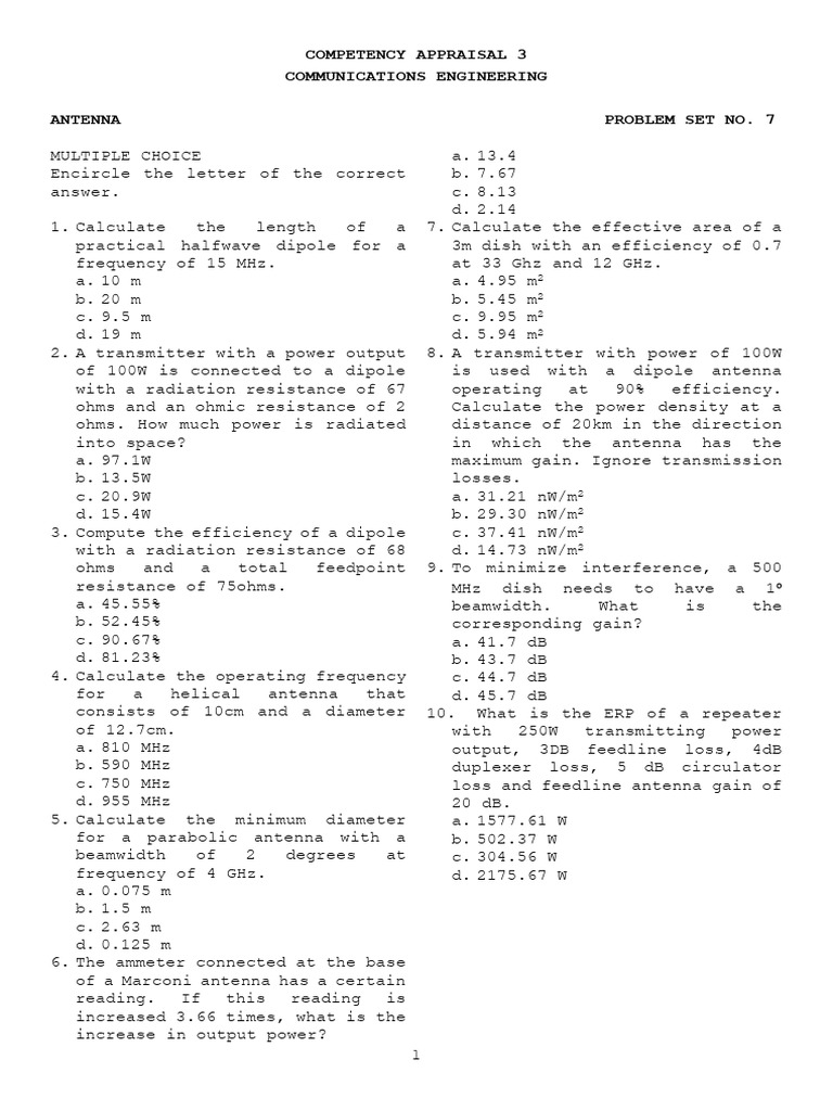 Antenna - Prob Set 7 | PDF | Antenna (Radio) | Wireless