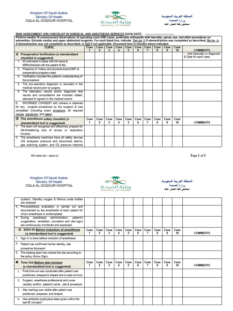 Surgical Risk Assessment Checklist | PDF | Surgery | Anesthesia