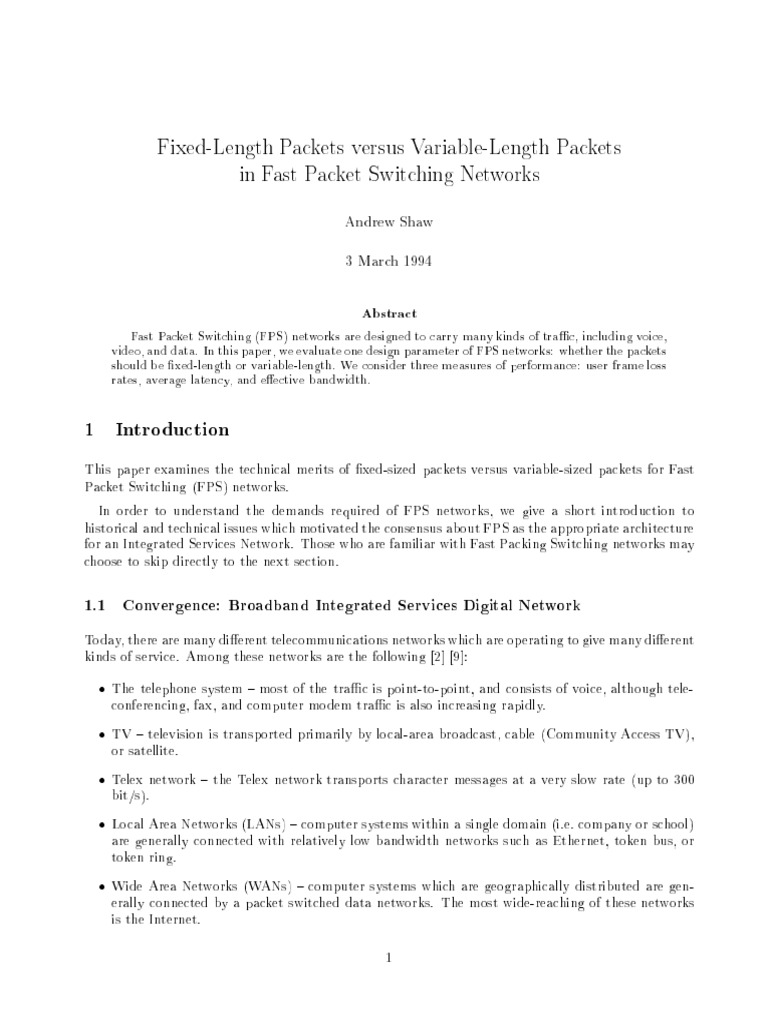 Fixedlength Packets - Vs Vafriable - Length Packets | PDF | Asynchronous Transfer Mode ...