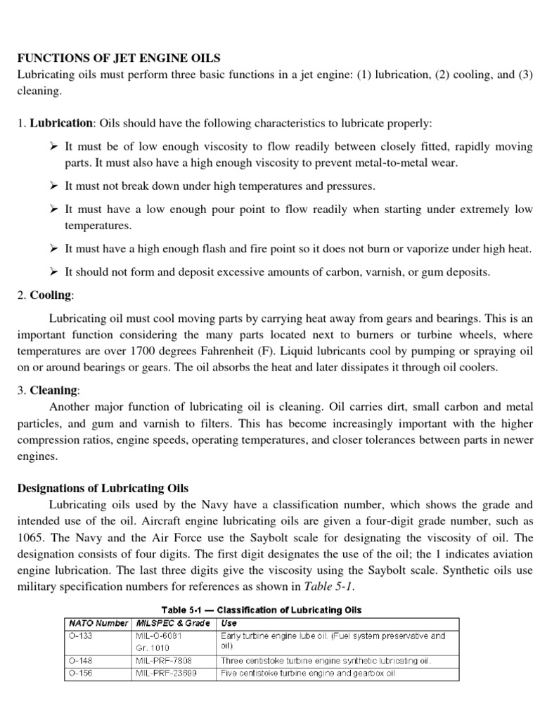 Functions of Jet Engine Oils | PDF | Internal Combustion Engine | Motor Oil