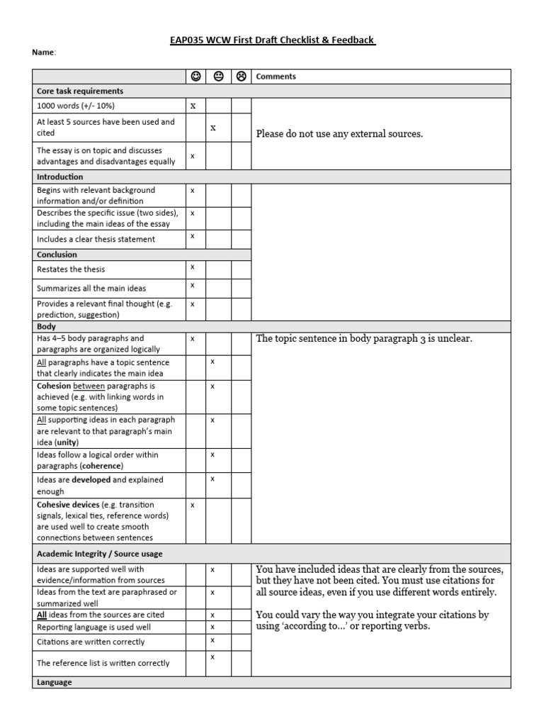 EAP035 Qiu Xintong WCW First Draft Checklist and Feedback 2023 | PDF | Word | Paragraph