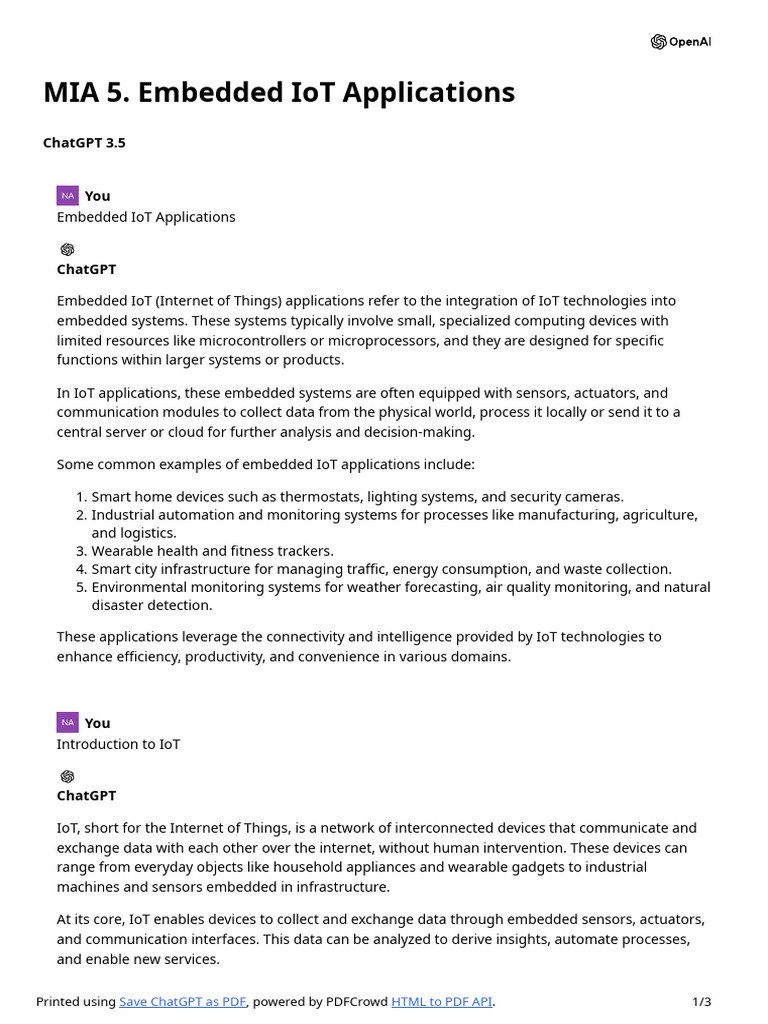 MIA 5. Embedded IoT Applications | PDF | Internet Of Things | Embedded System