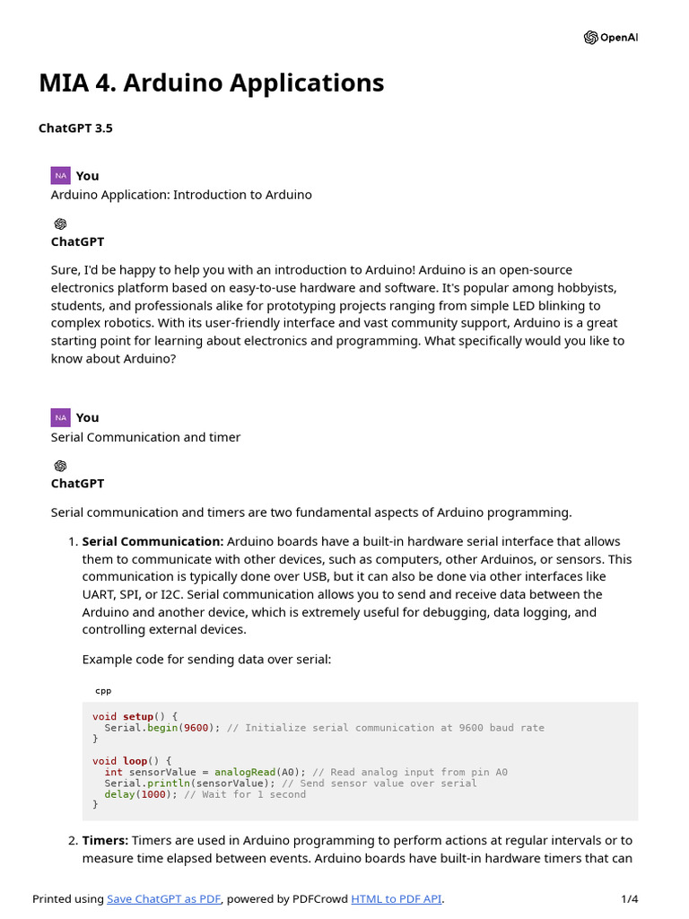 MIA 4. Arduino Applications | PDF | Arduino | System