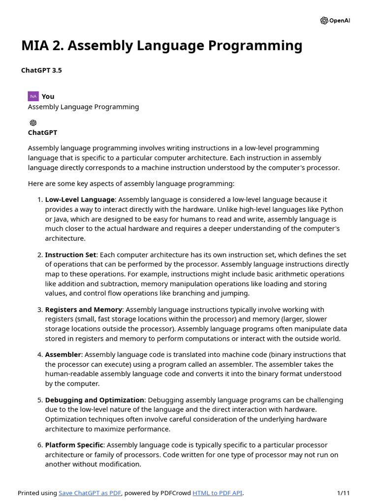 MIA 2. Assembly Language Programming | PDF | Assembly Language | Input/Output