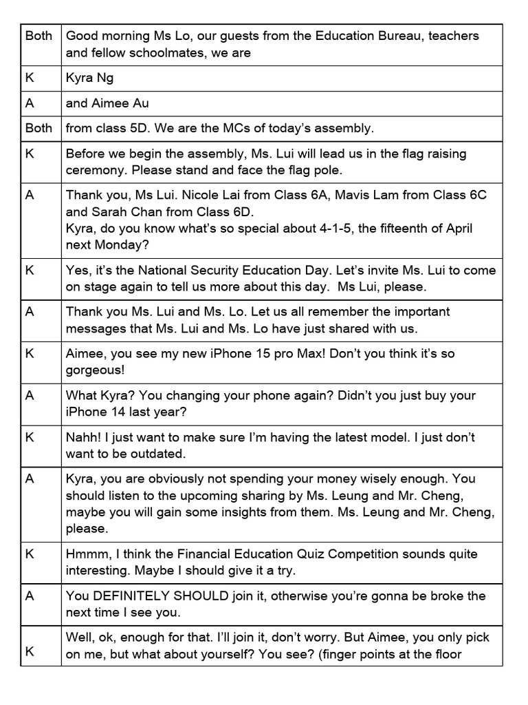 Assembly MC Script - 11 April | PDF | Language Arts & Discipline