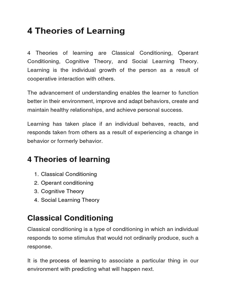 Theories of Learning | PDF | Classical Conditioning | Learning