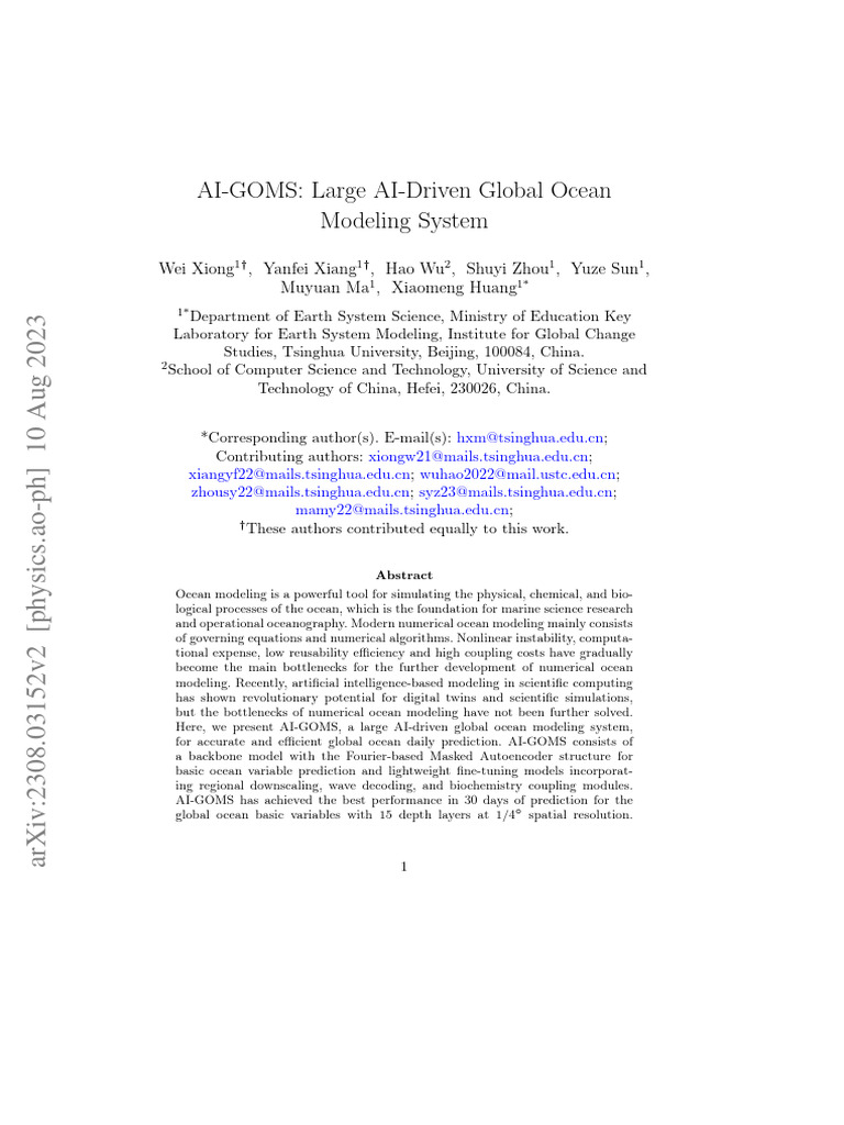 AI-GOMS: Large AI-Driven Global Ocean Modeling System | PDF | Oceans | Artificial Intelligence
