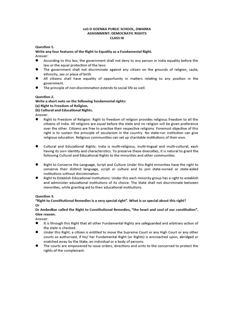 Democratic Rights Assignment | PDF | Political Science | Human Rights