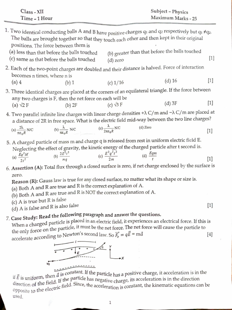 Physics Class XII Electric Charges and Fields | PDF | Acceleration | Force