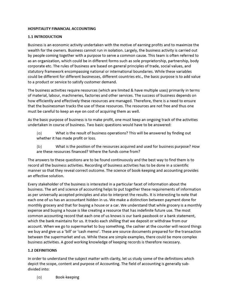 HOSPITALITY FINANCIAL ACCOUNTING Notes 1 | PDF | Accounting | Expense