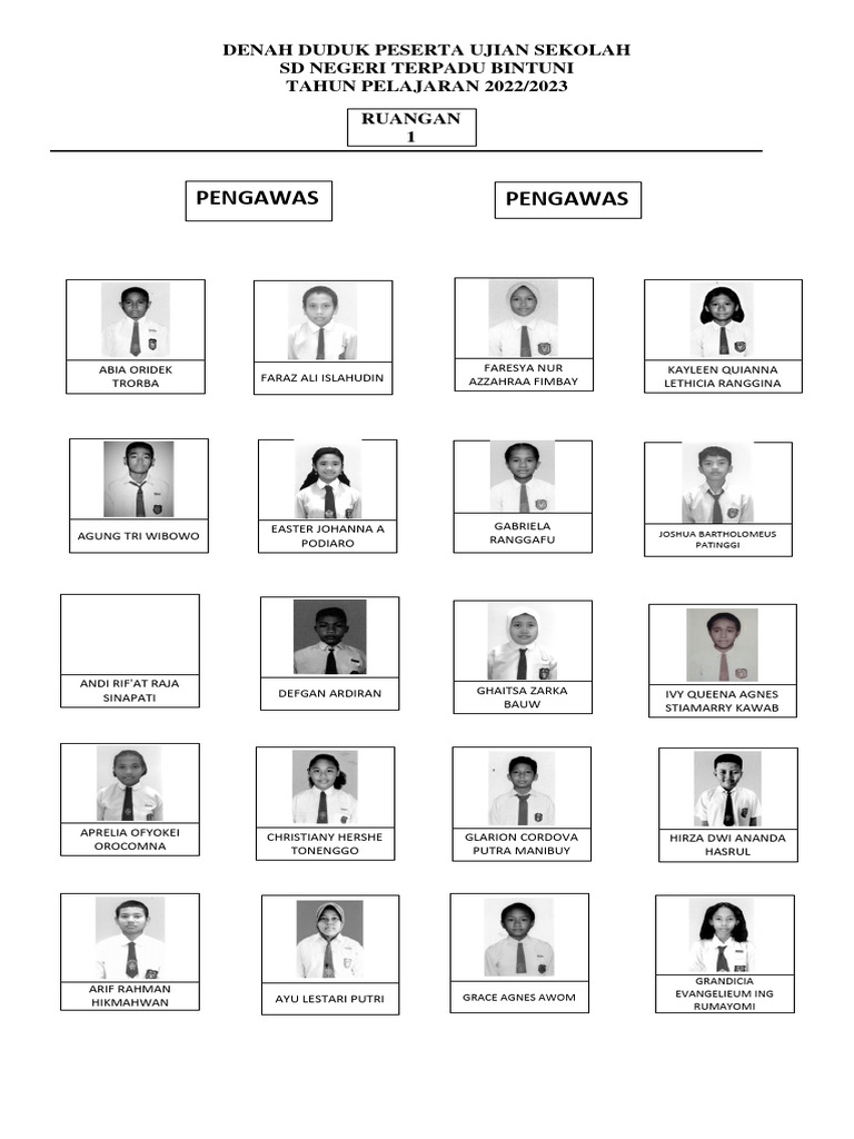 Denah Duduk Peserta Ujian Sekolah 2022-2023 | PDF