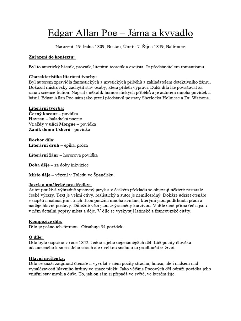 Edgar Allan Poe - Jáma A Kyvadlo | PDF