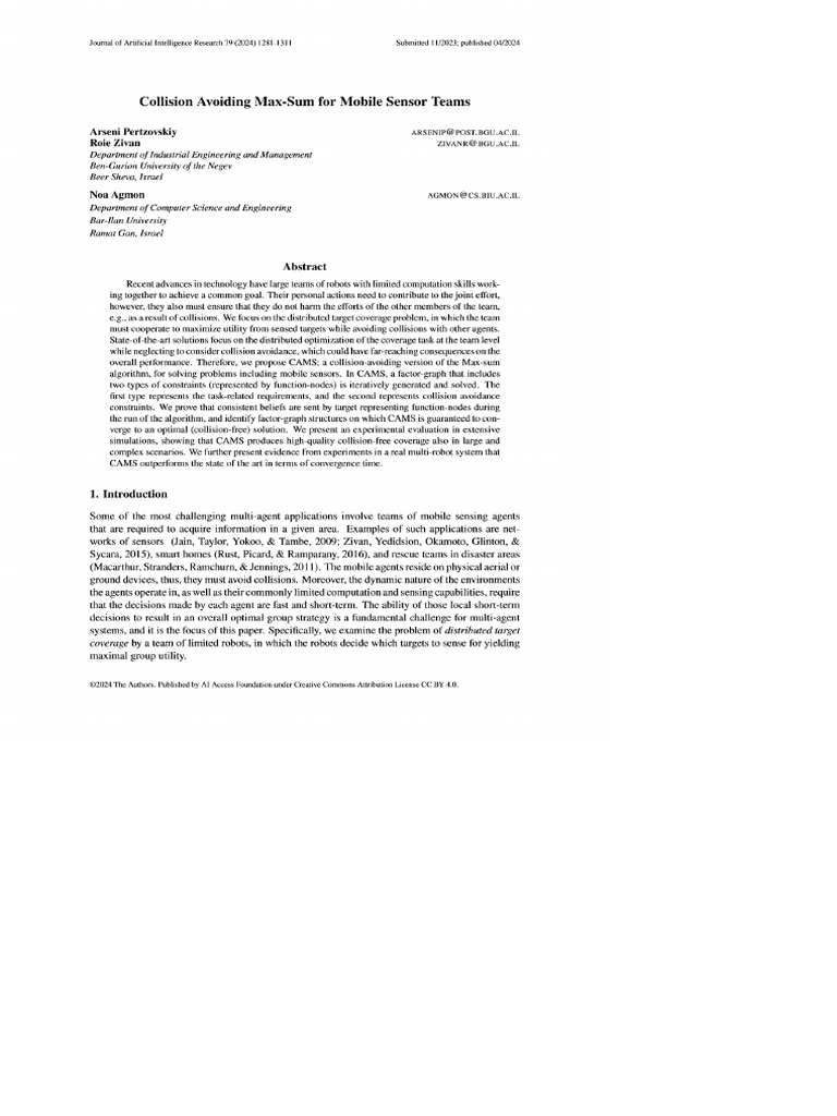 Collision Avoiding Max Sum For Mobile Sensor Teams Pdf 8980