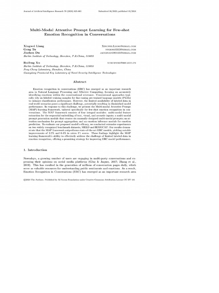 Multi-Modal Attentive Prompt Learning For Few-shotEmotion Recognition in Conversations | PDF