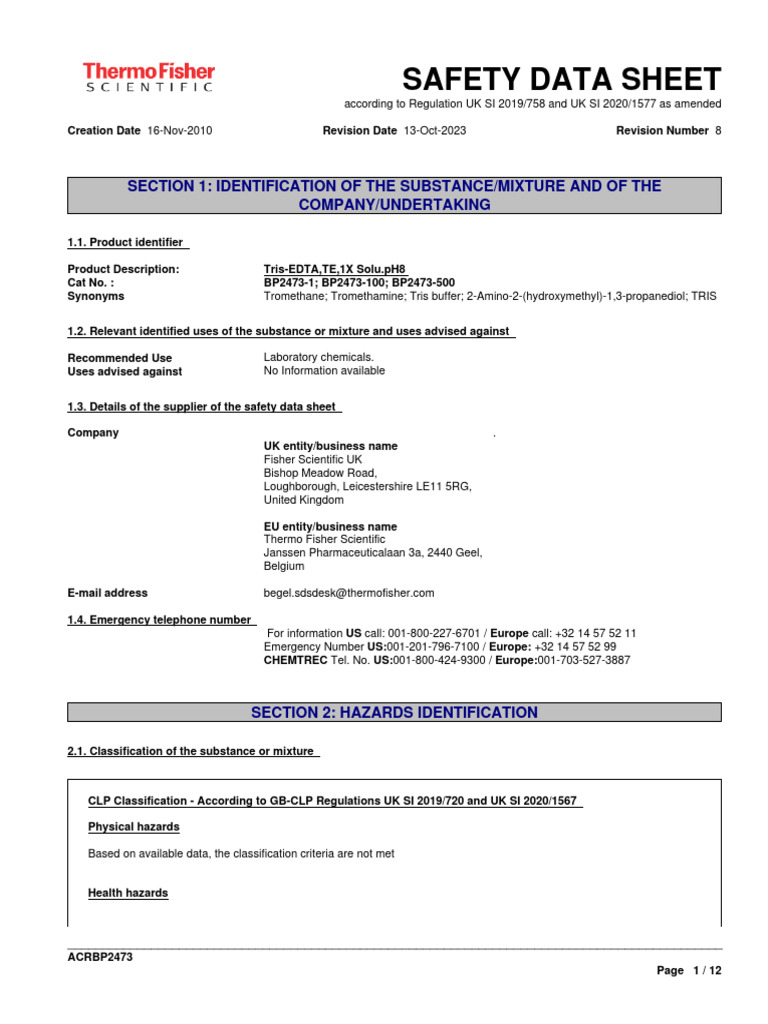 Tris-EDTA 1X-Solution | PDF | Waste | Dangerous Goods