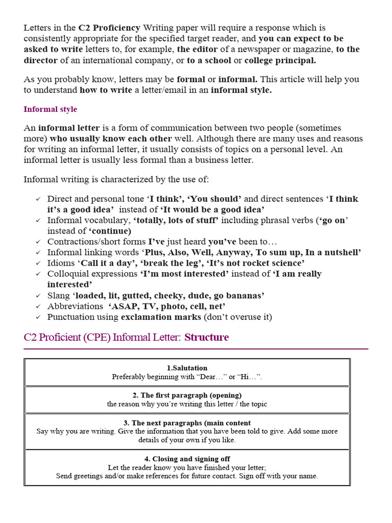 Writing C2 Informal Letter-Email | PDF | Human Communication | Linguistics