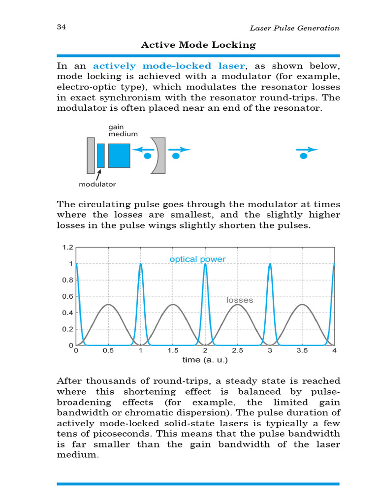 Laser Mode Locking Techniques | PDF | Radiation | Optics