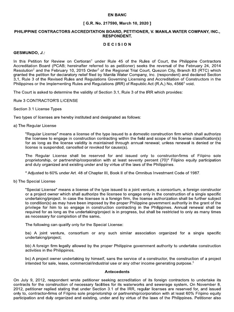 Pca. Pcab V Manila Water | PDF