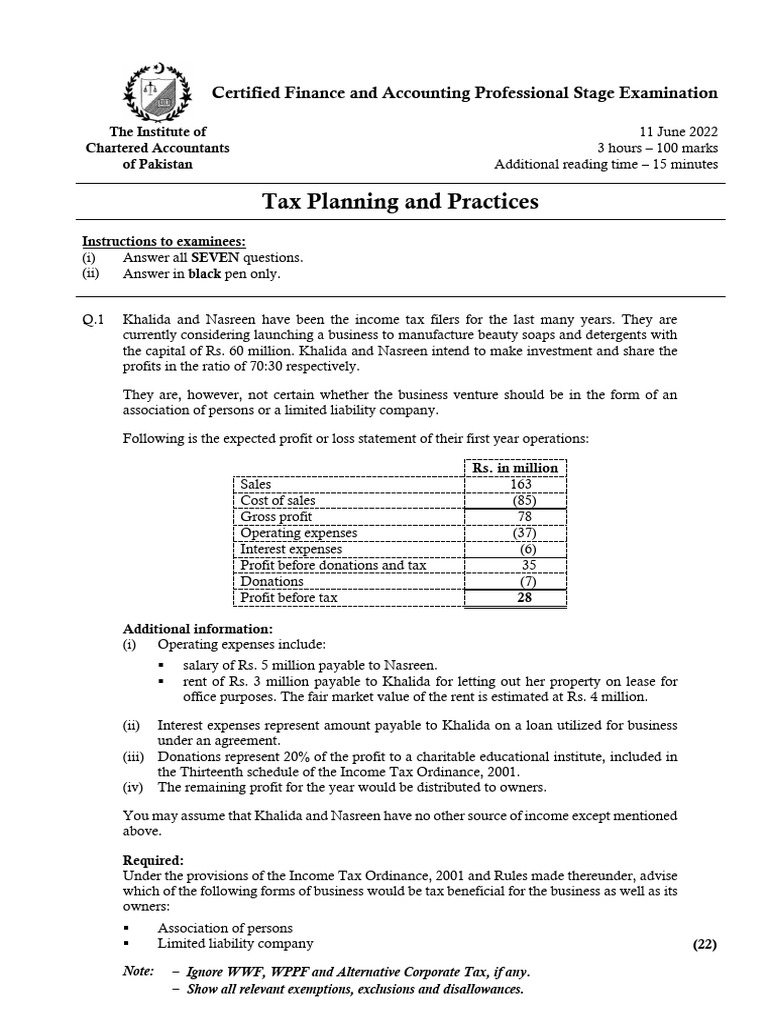 CFAP 5 ATAX Summer 2022 | PDF | Expense | Taxes