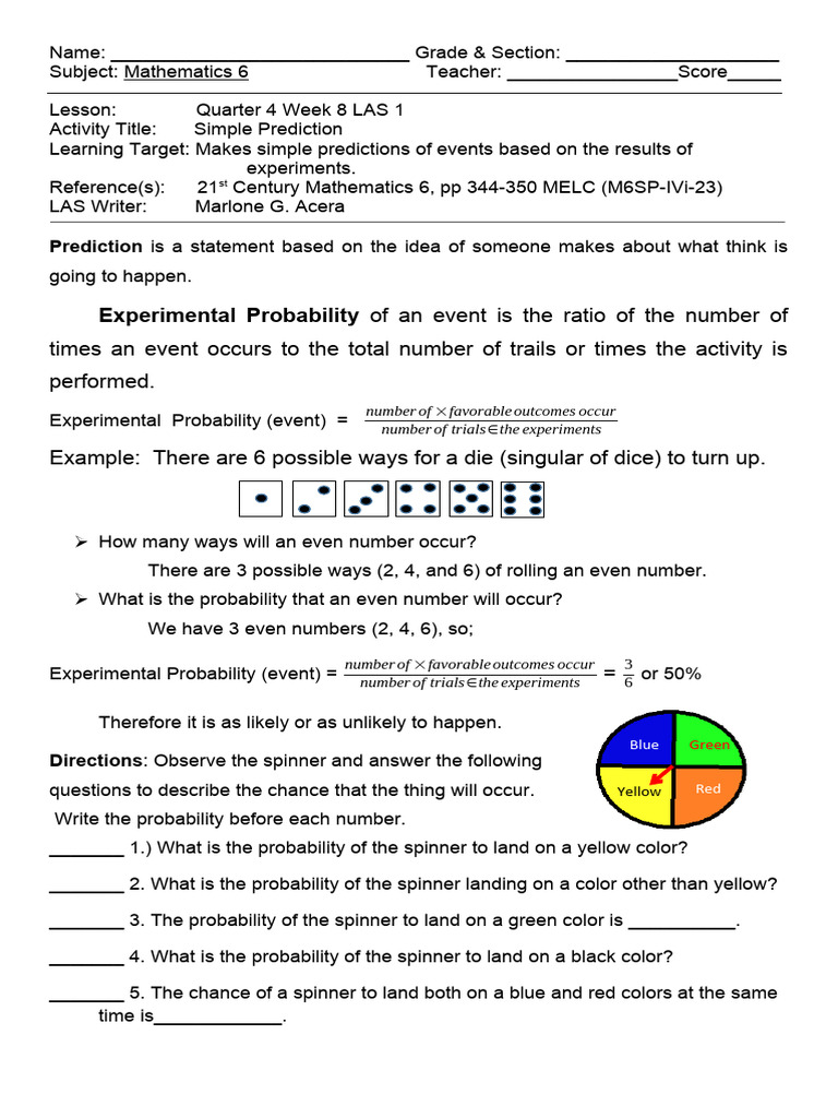 Math 6 Week 8 LAS1 | PDF | Teaching Methods & Materials