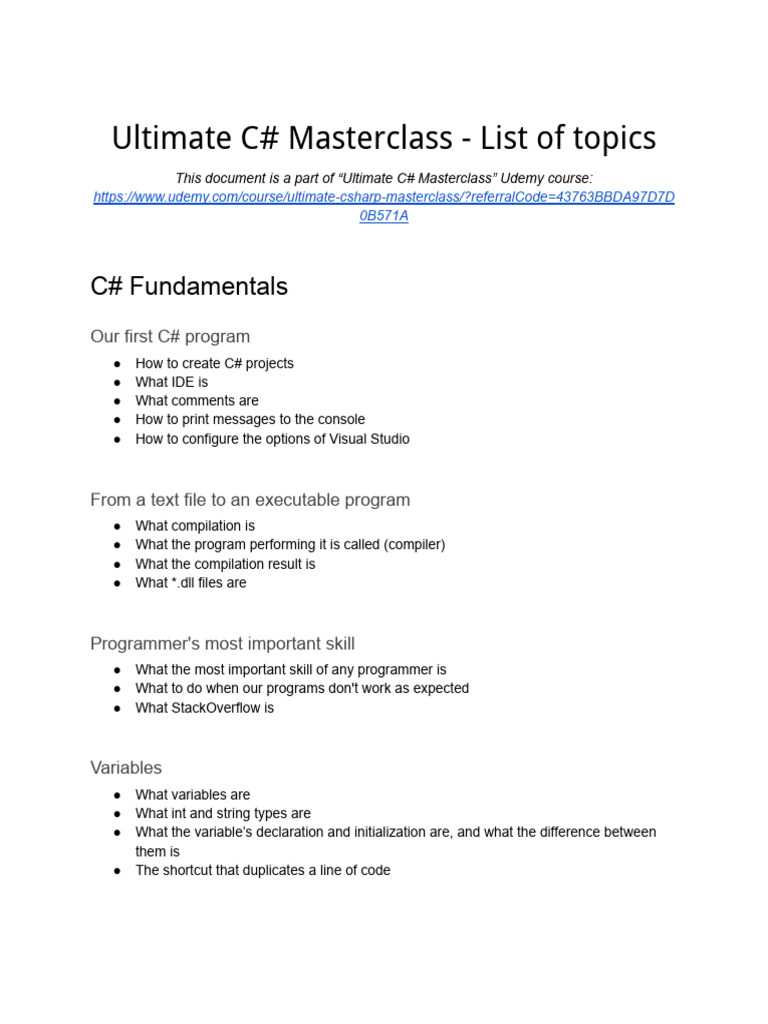 Ultimate C# Masterclass - The Complete List of Topics | PDF | Language ...