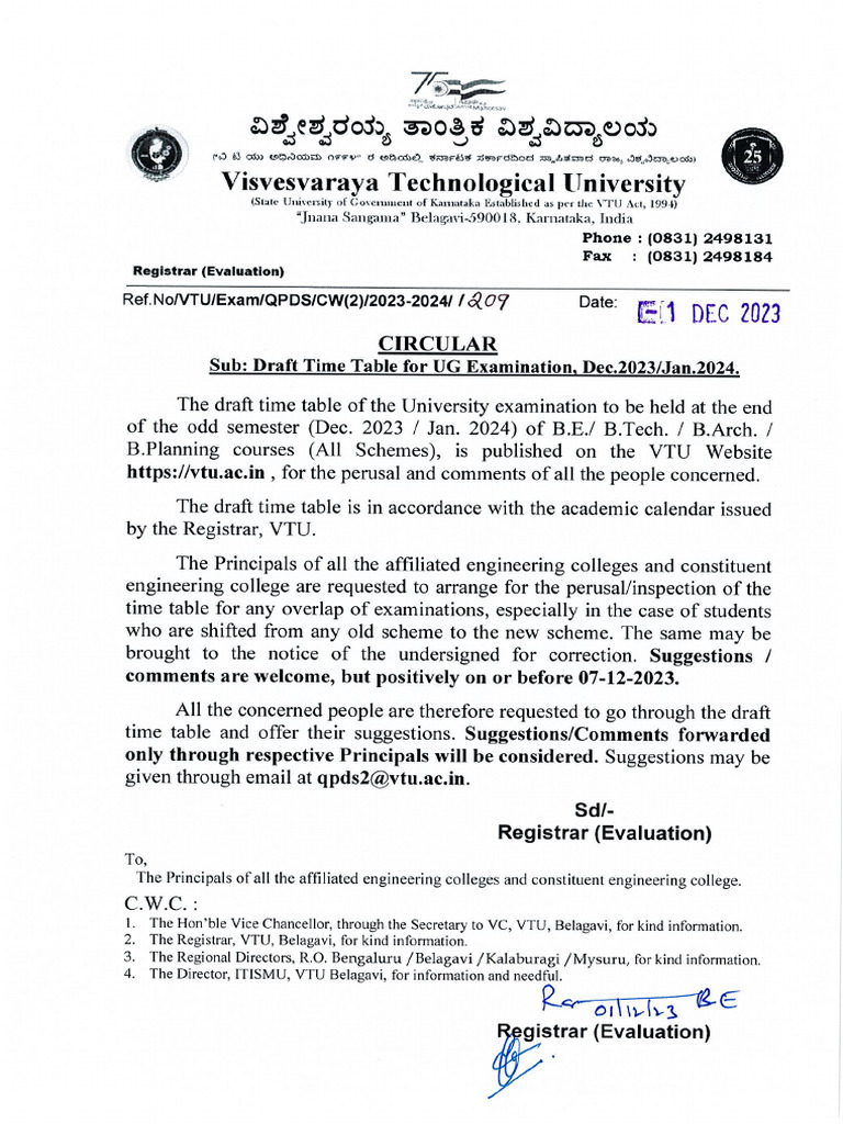 UG Draft TimeTable Dec2023 | PDF