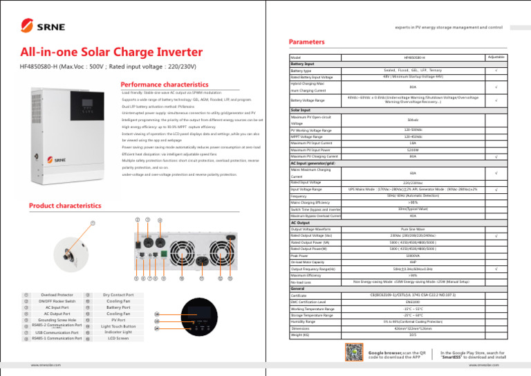 SRNE HF4850S80-H Inverter Overview | PDF | Photovoltaics | Power Inverter