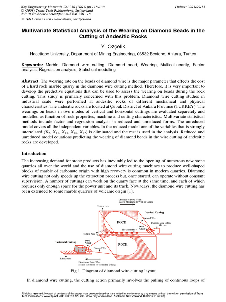 2003 - Multivariate Statistical Analysis of The Wearing On Diamond ...
