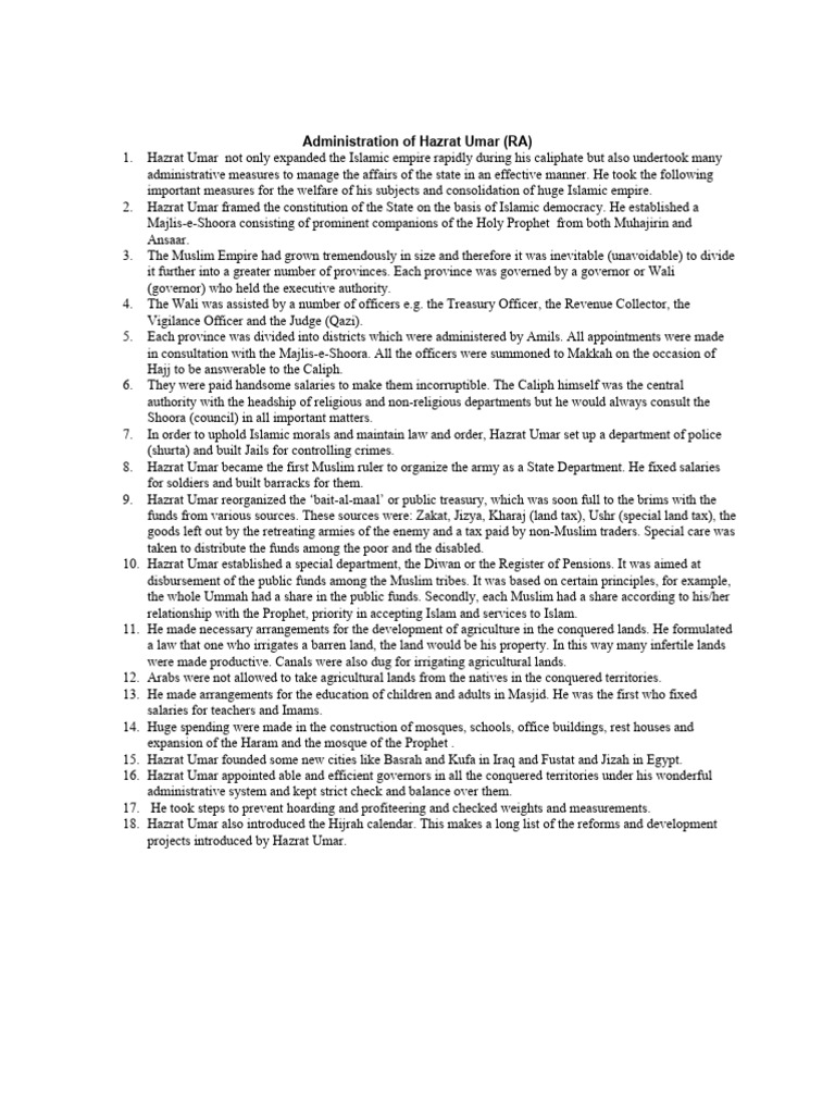 Administration of Hazrat Umar | Download Free PDF | Umar | Caliphate