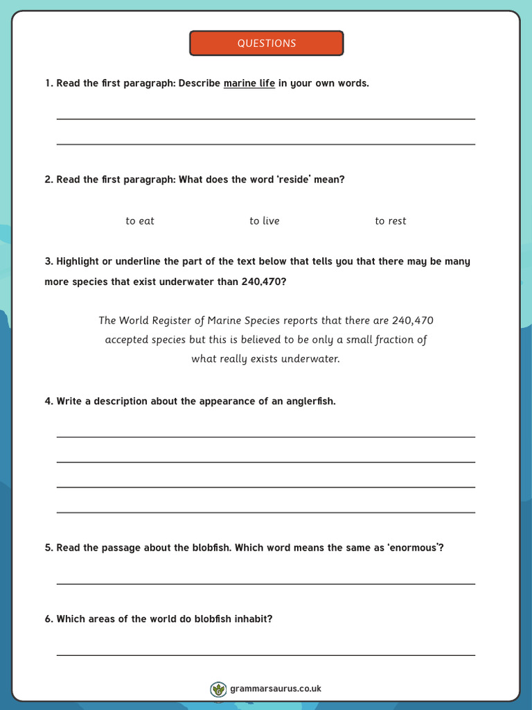 Marine Life: Facts and Questions for Kids | PDF