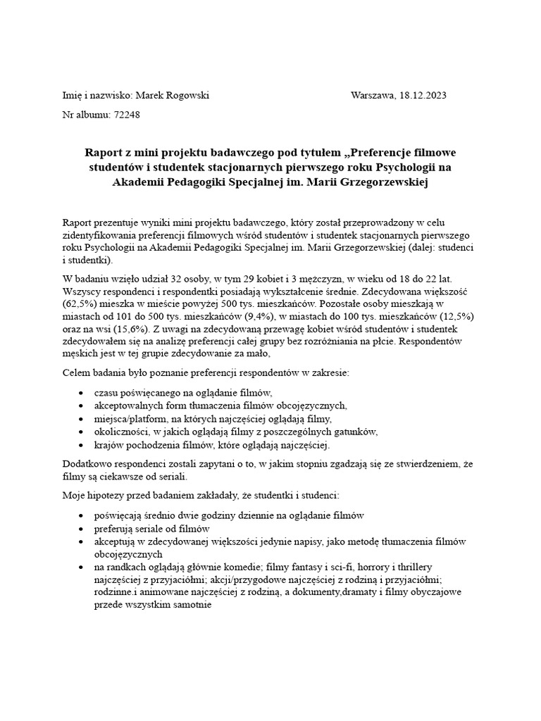 Raport Z Badania I Wnioski | PDF Raport Z Badania I Wnioski | PDF