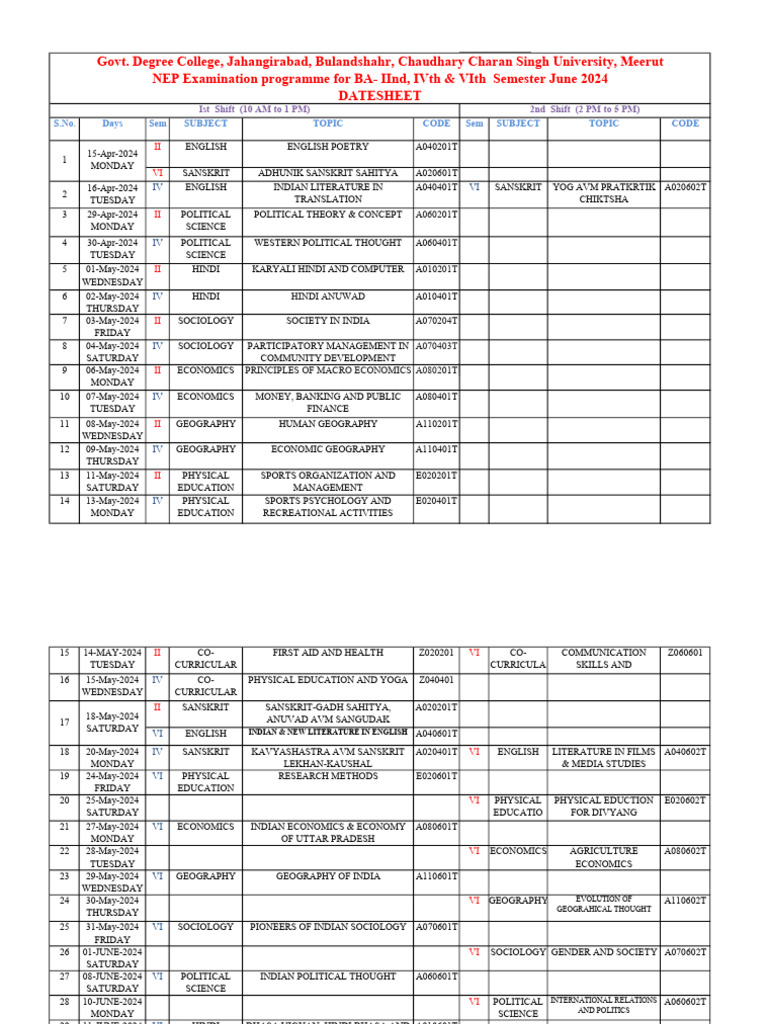 23-24 Exam Schedule | PDF | Liberal Arts Education | Science