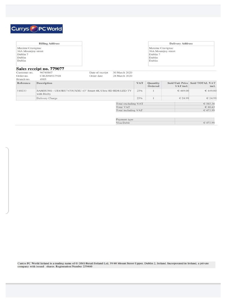 Invoice 1673578samsung | PDF