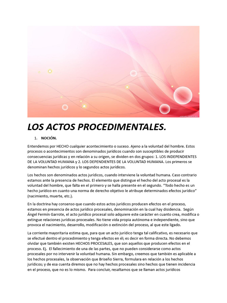 Los Actos Procedimentales. | PDF | Ley procesal | Sentencia (ley)