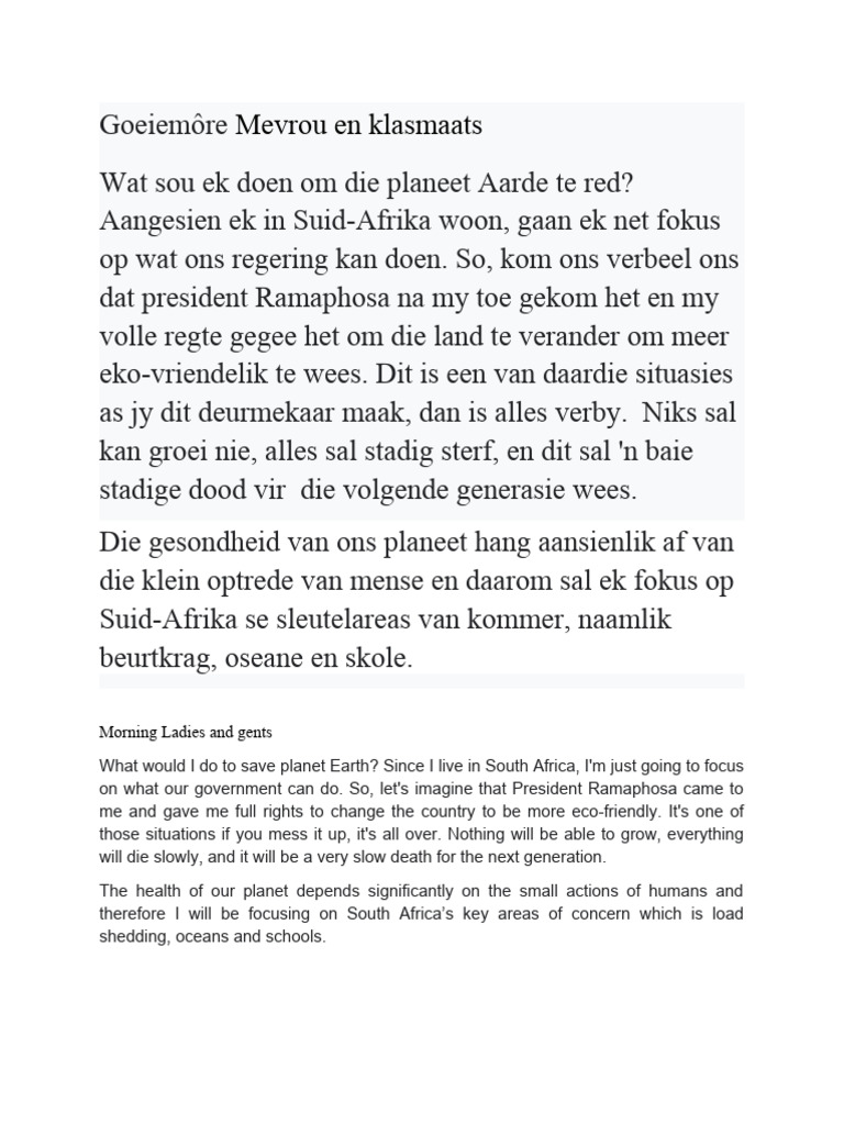 Afrikaans Speech 2 | PDF