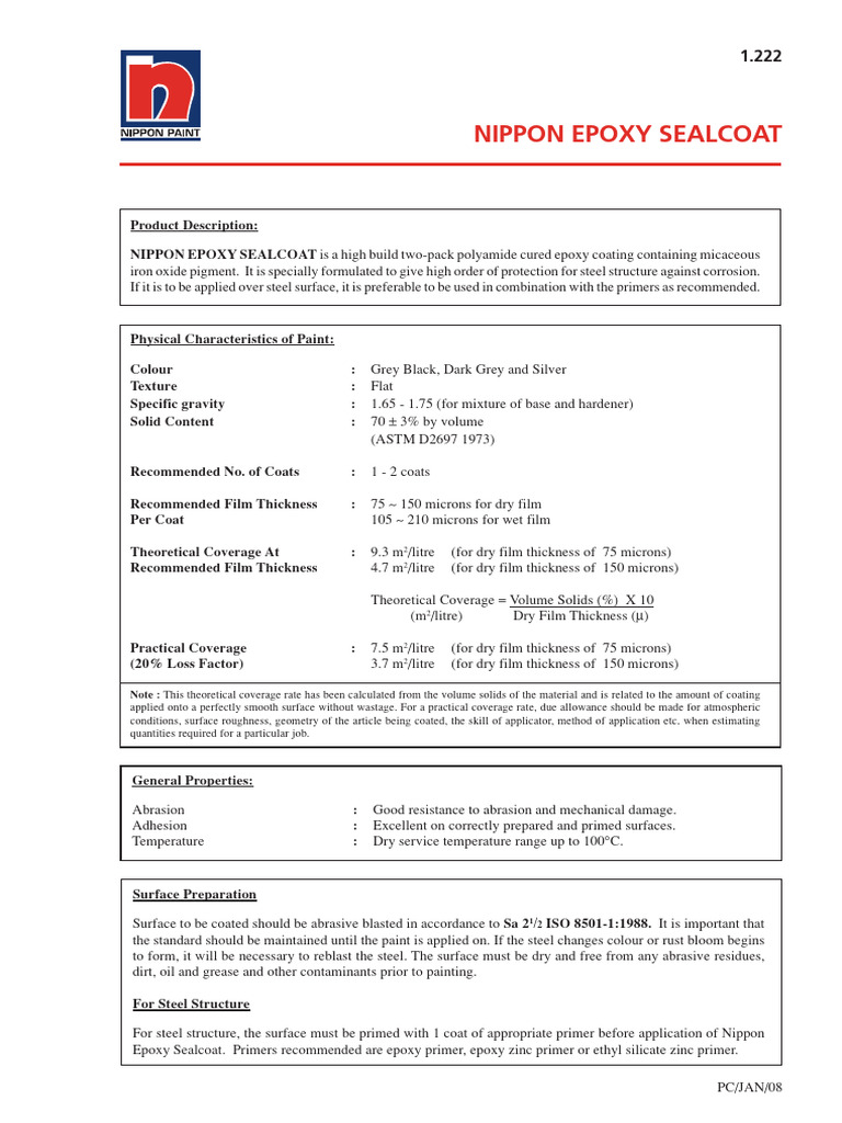 Nippon Epoxy Sealcoat - MIO-1 | PDF | Paint | Epoxy