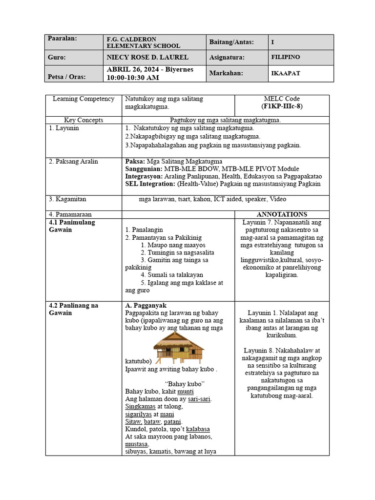 Salitang Magkatugma Grade 1 | PDF