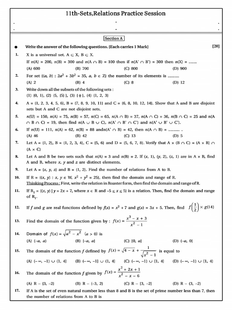 11th-Sets, Relations Practice Session | PDF